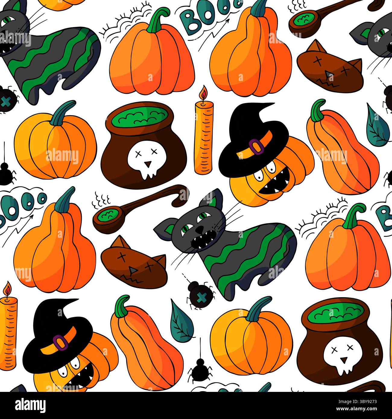 Halloween seamless pattern in hand draw style. Wallpaper for your ...