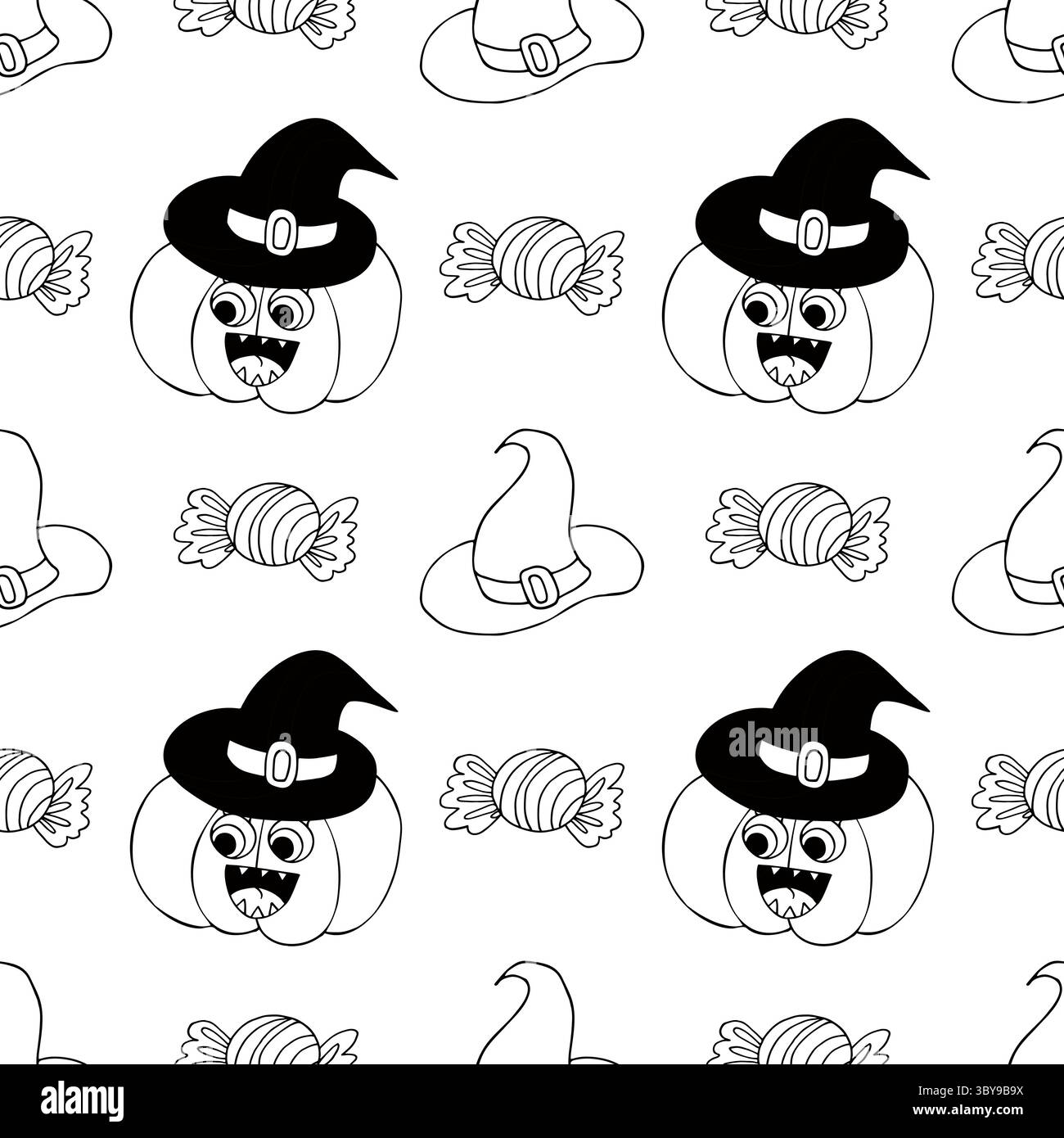 Halloween Monochrome pattern in hand draw style. Wallpaper for your ...