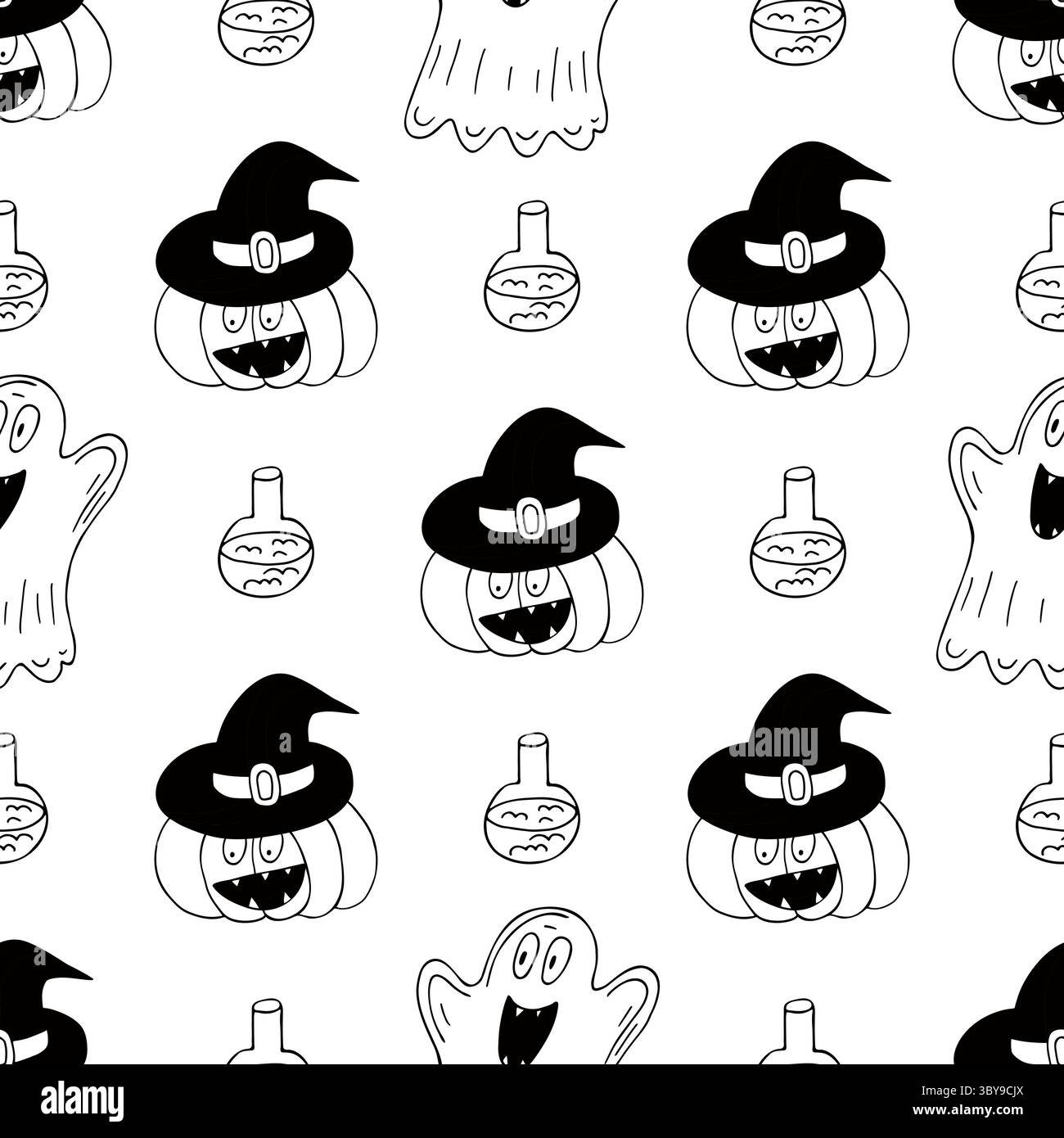 Halloween Monochrome pattern in hand draw style. Wallpaper for your ...