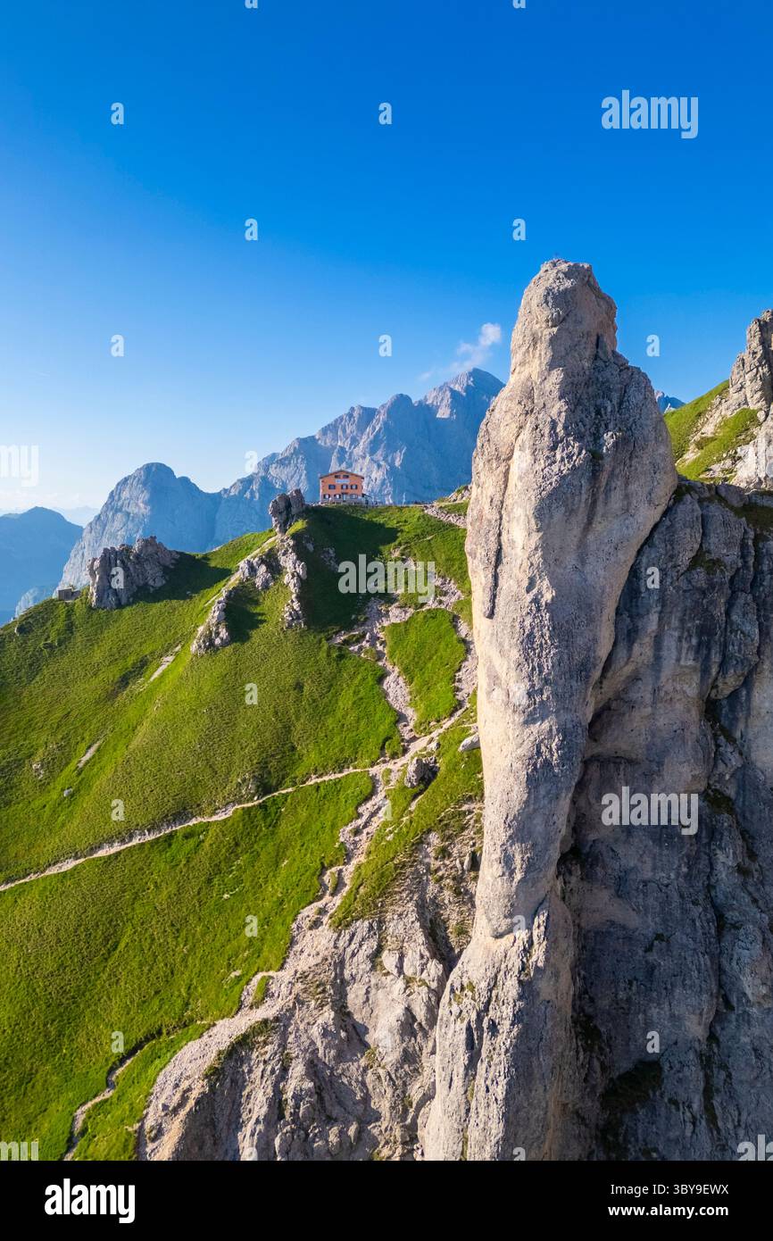 Aerial view of the Rifugio Rosalba and Grigna in summer. Piani ...