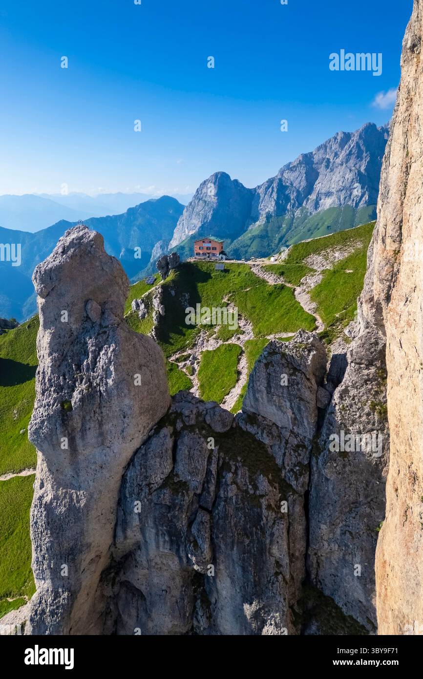 Aerial view of the Rifugio Rosalba and Grigna in summer. Piani ...
