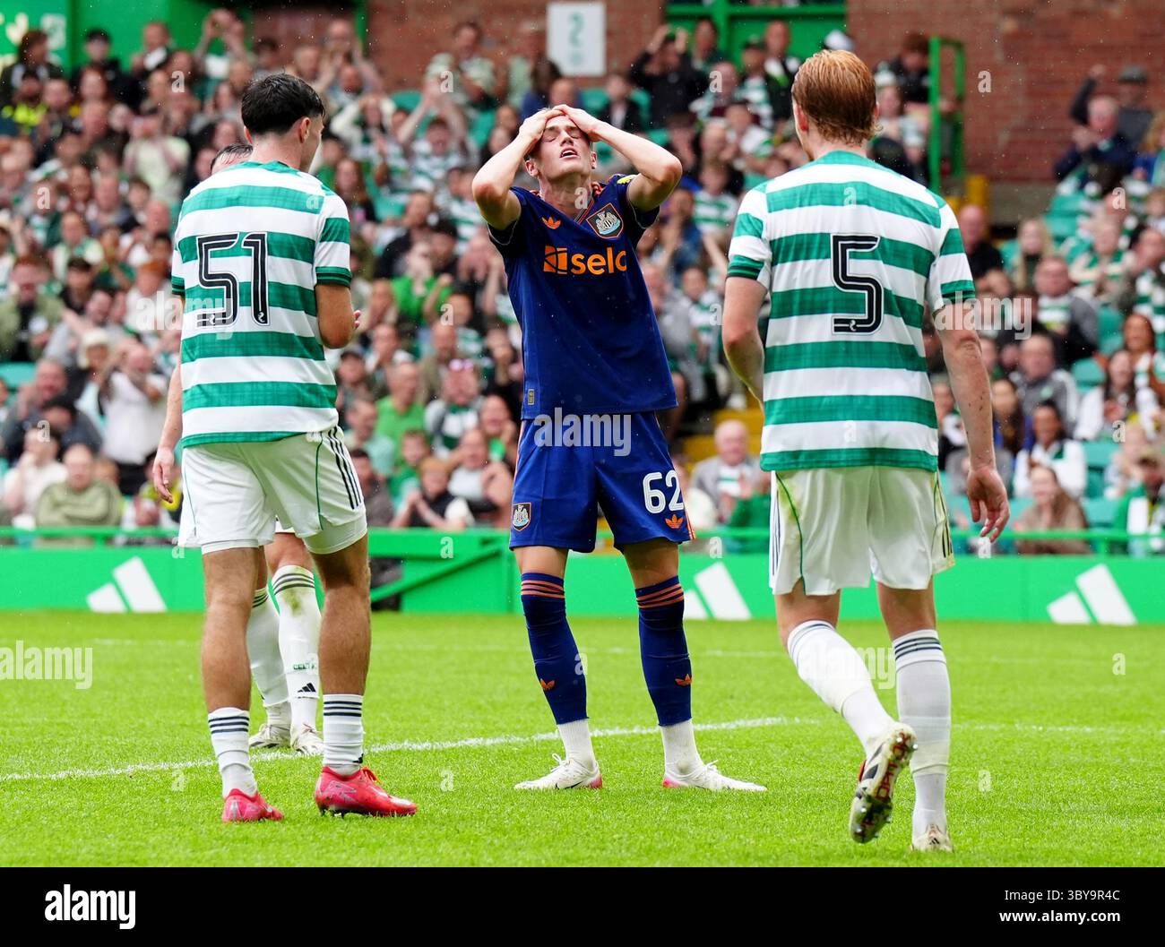 Newcastle United's Sean Neave (centre) reacts after missing a chance at ...