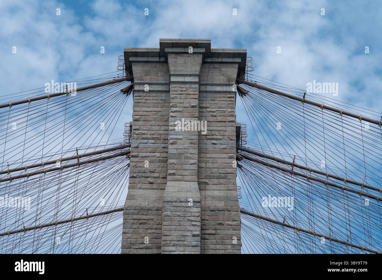 Majestic stone pillar and cables of Brooklyn Bridge, an iconic ...