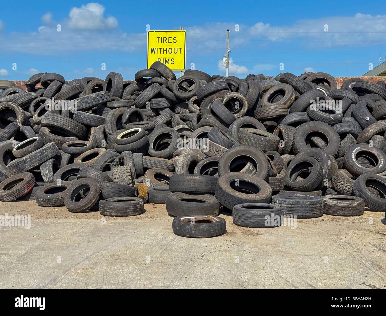 Lecanto, FL - July 19, 2025: Automobile tire recycling station at a ...