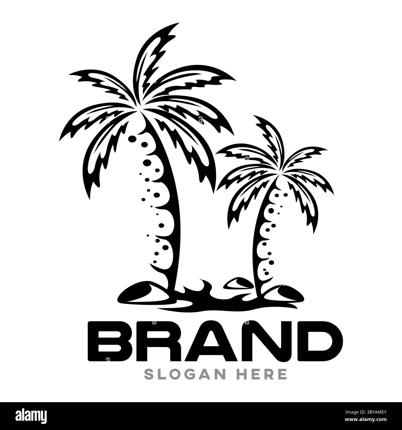 Palm tree beach logo Black and White Stock Photos & Images - Alamy