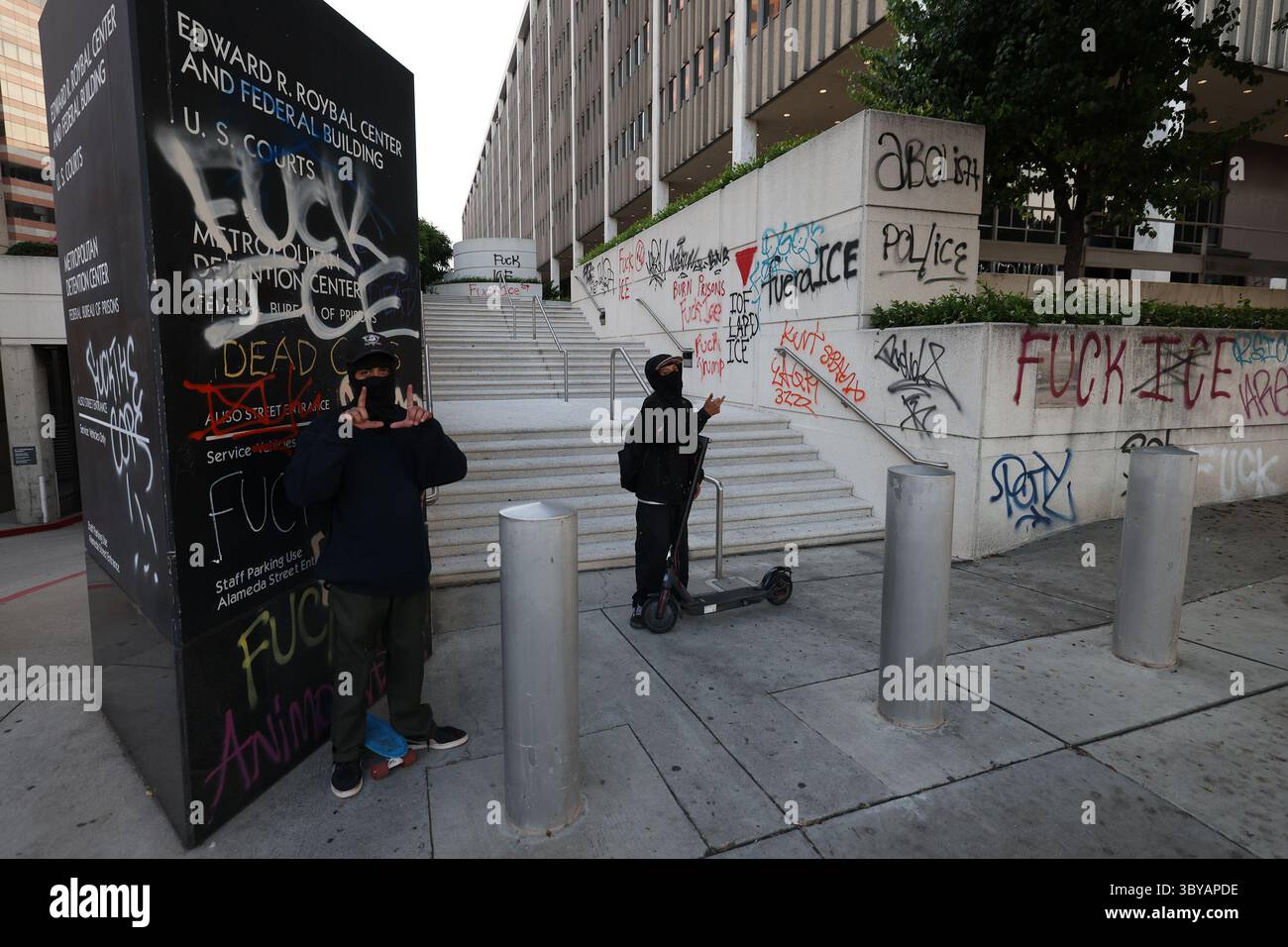 Los Angeles, California, USA. 10th June, 2025. Protestors stand at a ...