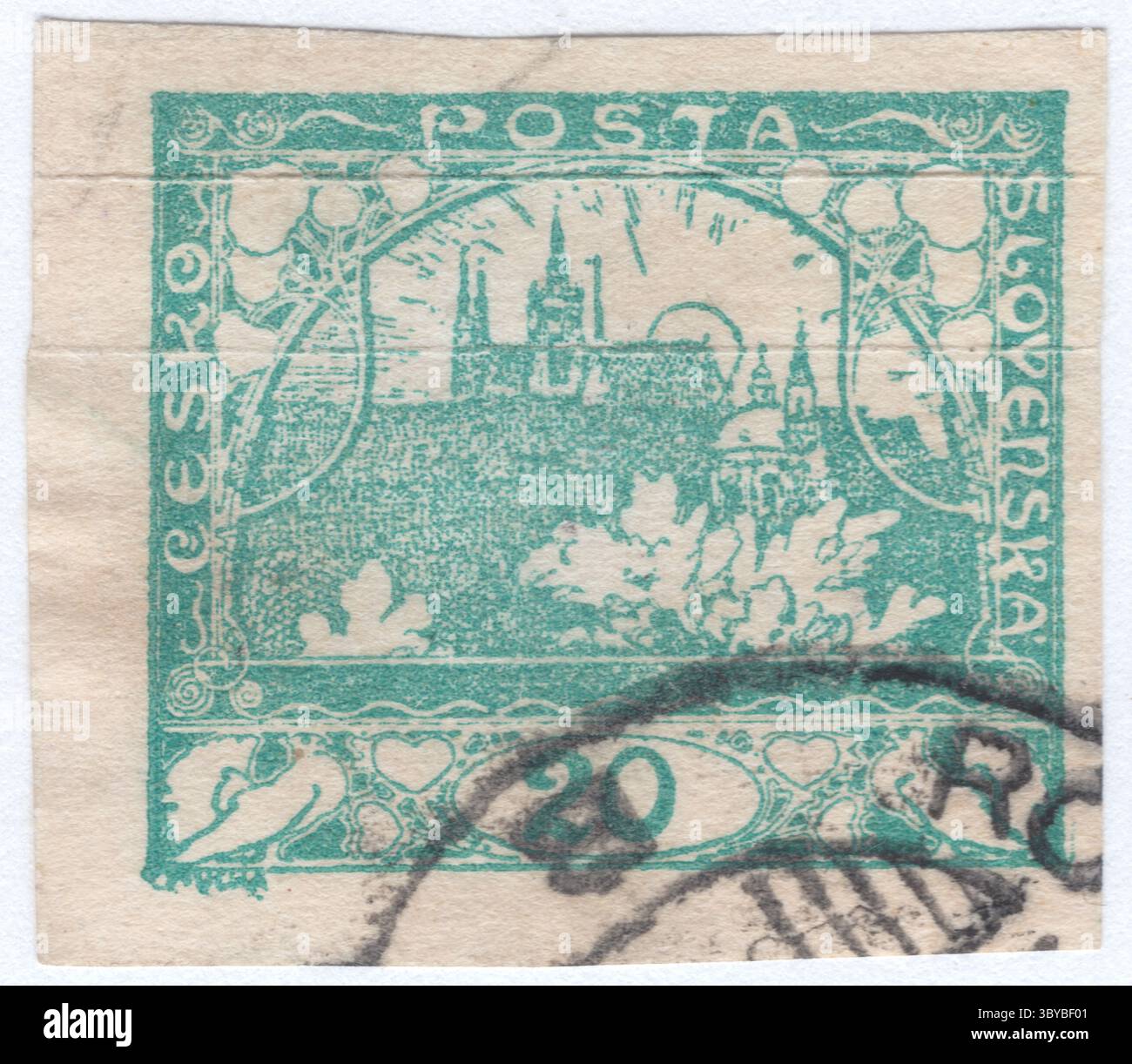 CZECHOSLOVAKIA - 1918 December 18: 20 haléř blueish-green postage stamp ...