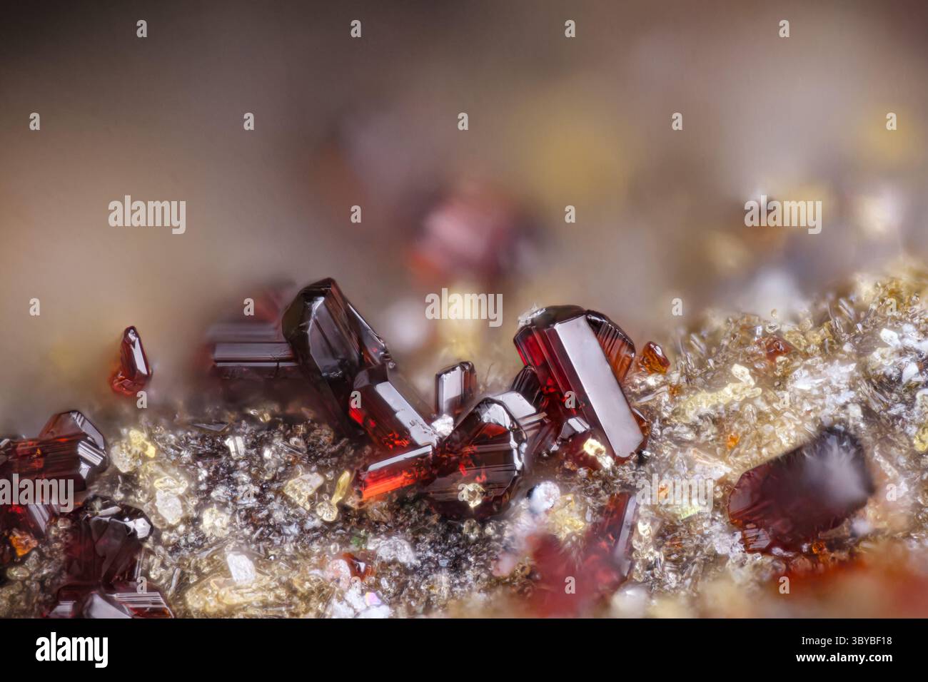 Red Rhönite with yellow amphibole. Specimen from Nickenicher Sattel ...