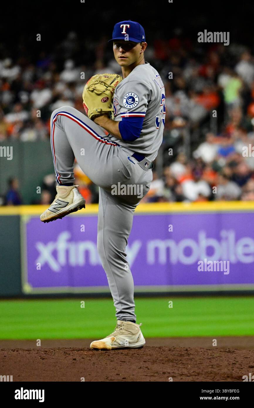 Texas Rangers pitcher Jack Leiter (35) winds-up to throw a pitch in the ...