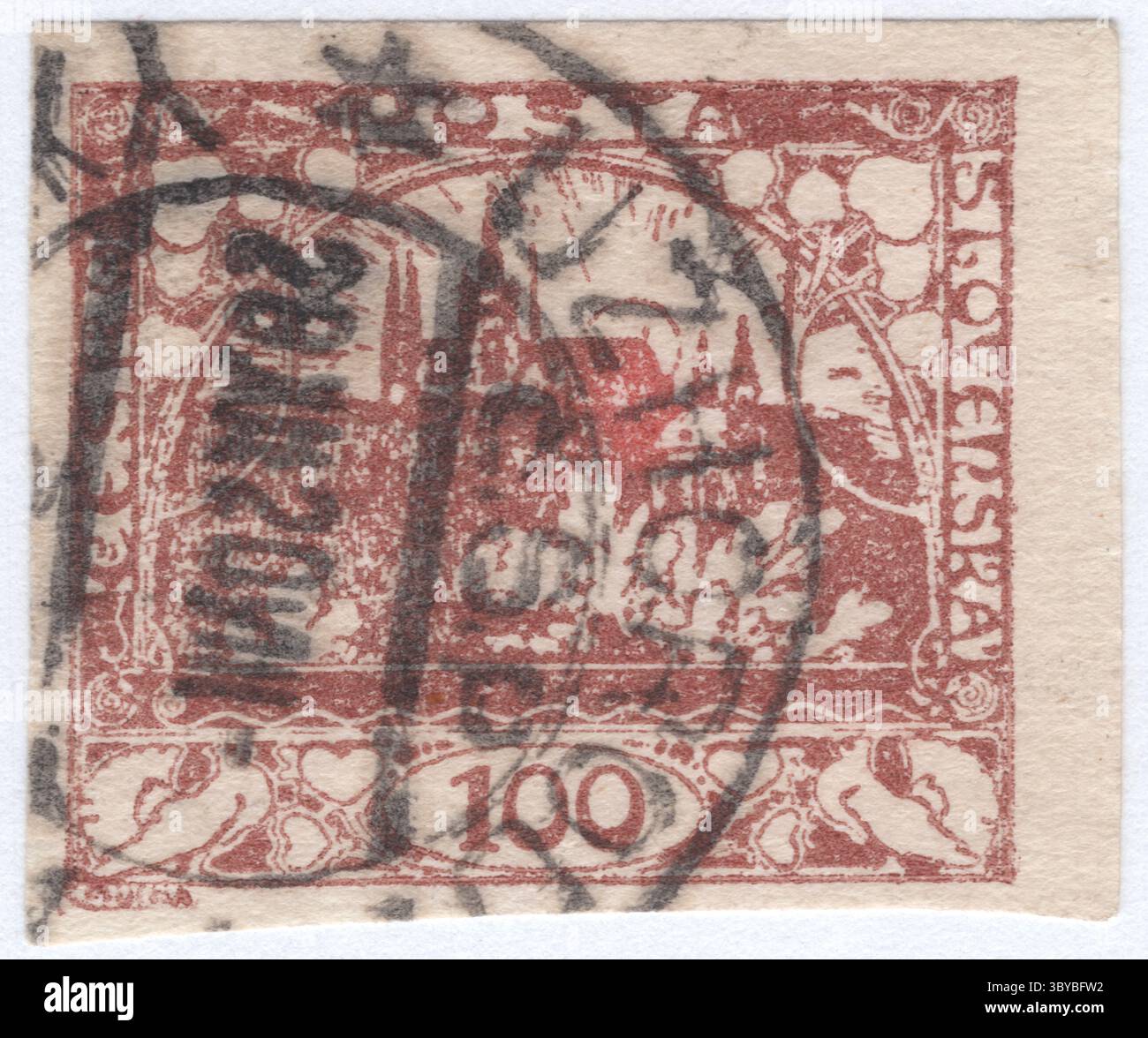 CZECHOSLOVAKIA - 1919 January 14: 100 haléř brown postage stamp ...