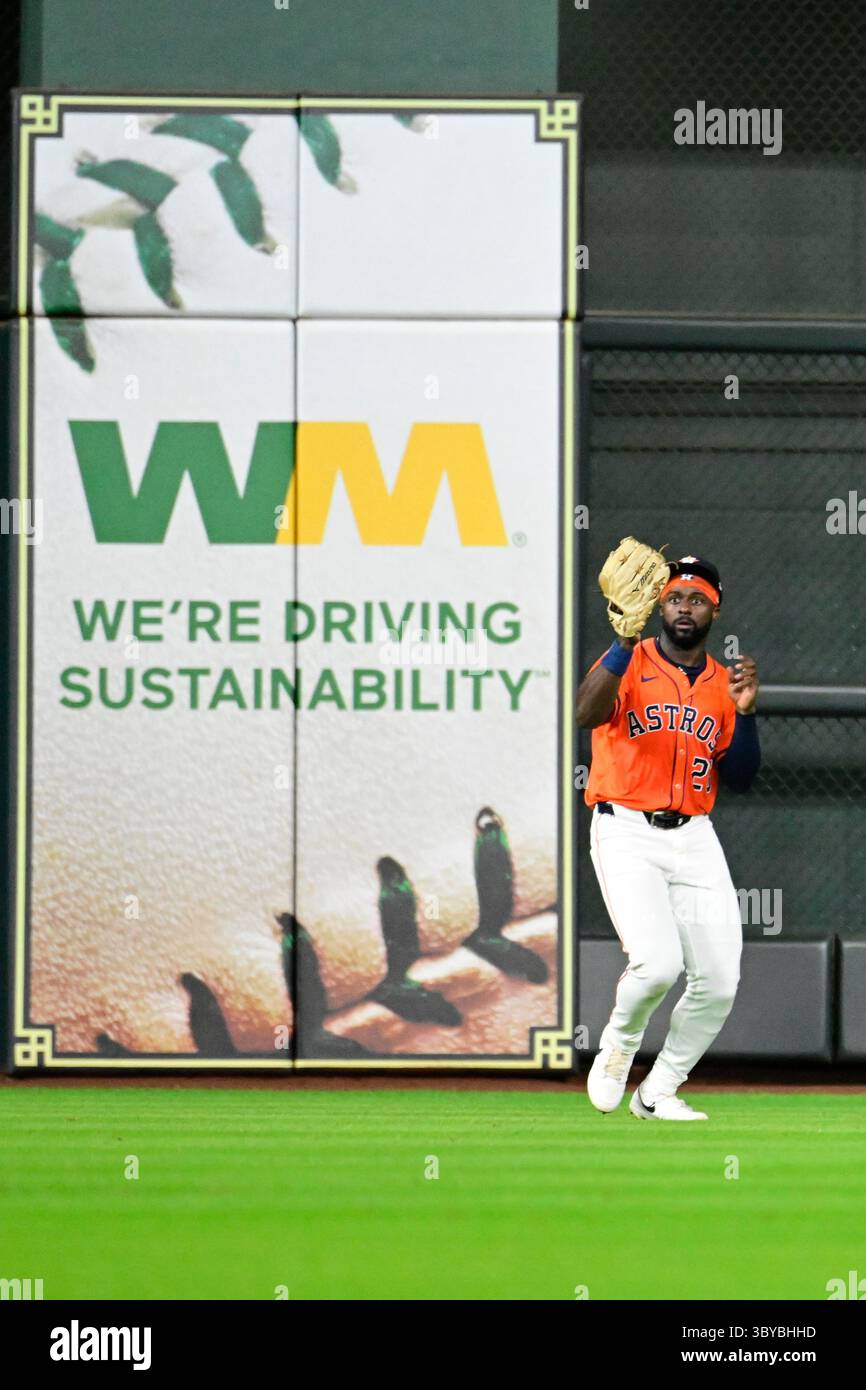 Houston Astros outfielder Taylor Trammell (26) catches a fly ball in ...