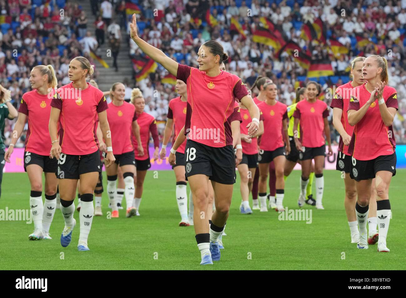 Germany's Giovanna Hoffmann greets fans prior the Women's Euro 2025 ...