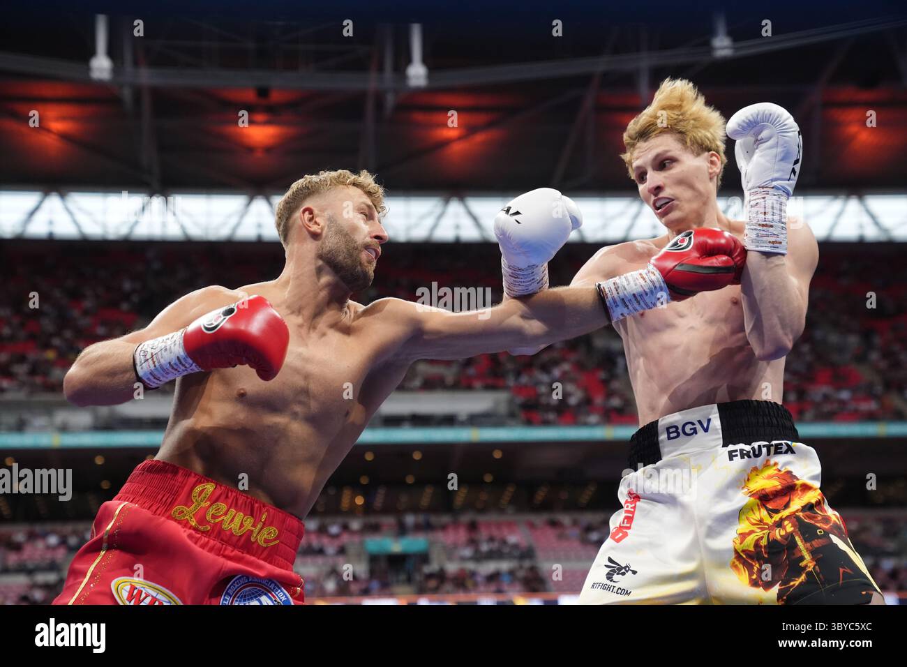 Lewis Edmondson (left) lands a punch on Daniel Lapin during their IBF ...