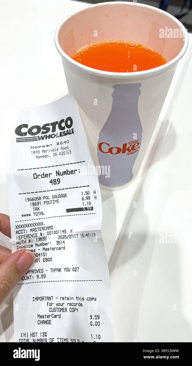 Ottawa, ON Canada - July 19, 2025: Receipt from Costco Food Court ...