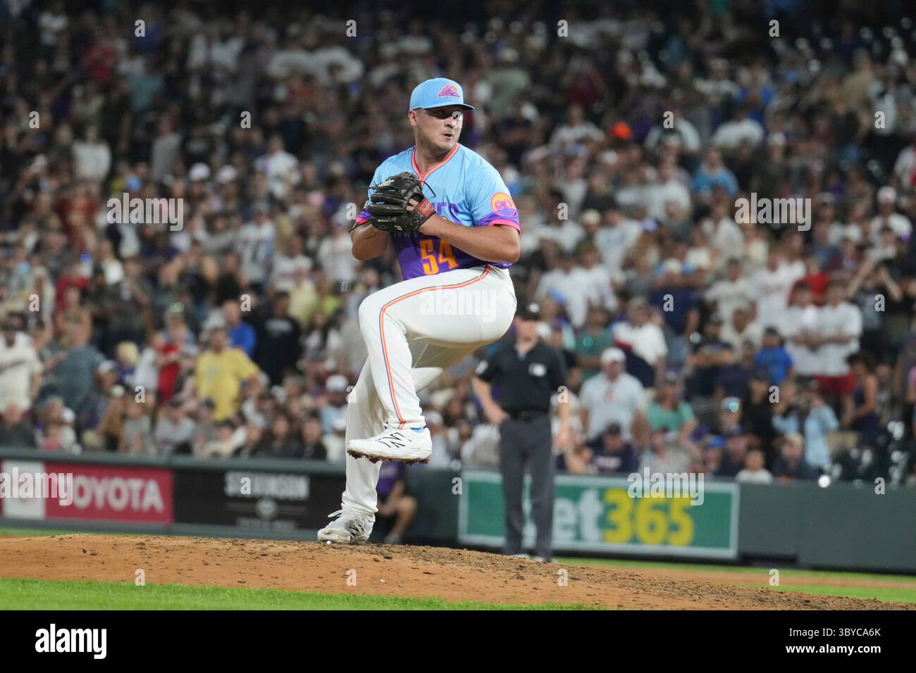July 18 2025: Colorado pitcher Seth Halvorsen (54) throws a pitch ...