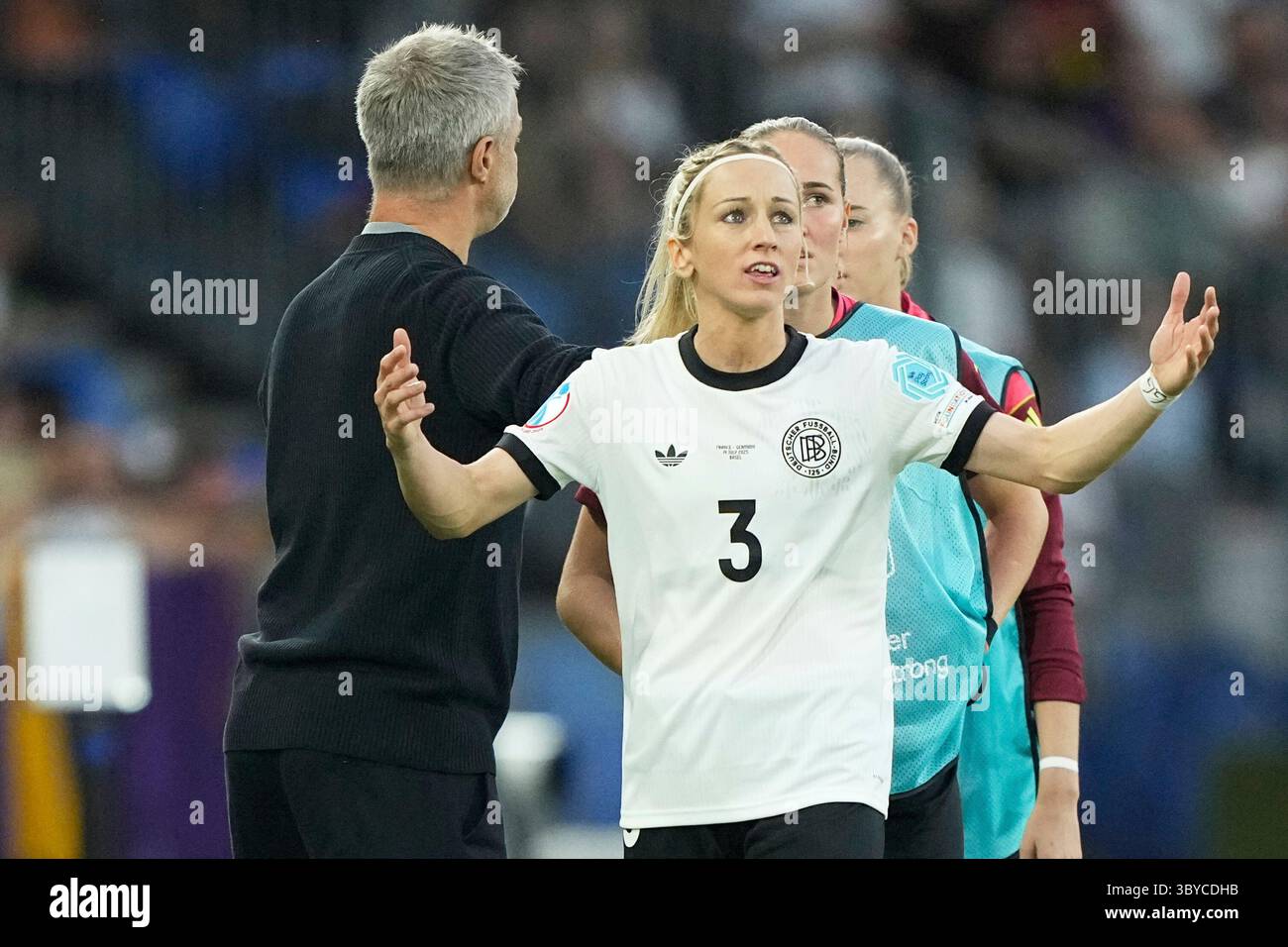 Germany's Kathrin Hendrich gestures after receiving a red card during the Women's Euro 2025 ...