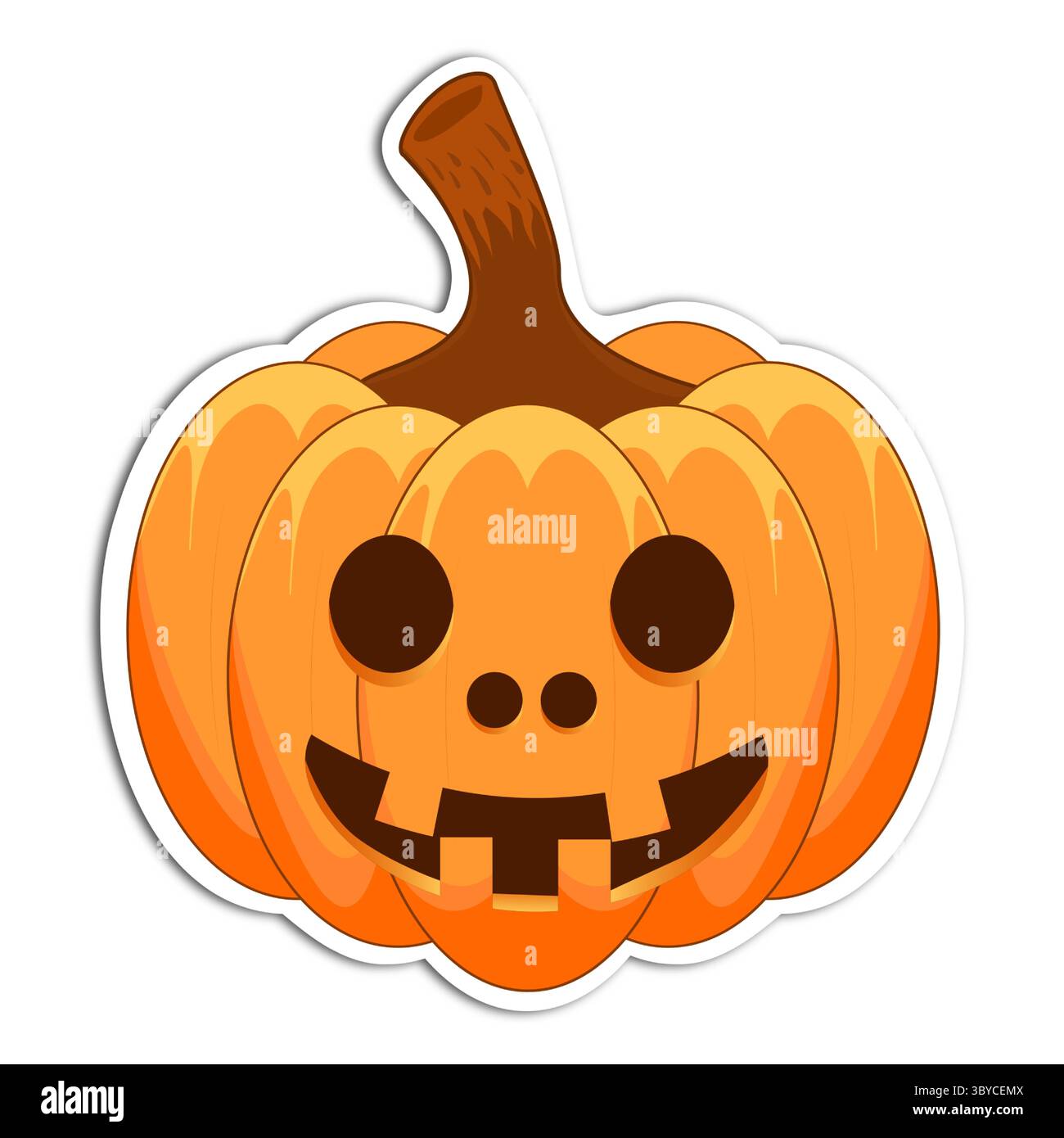 Cartoon jack-o-lantern with smile and round eyes on white background ...