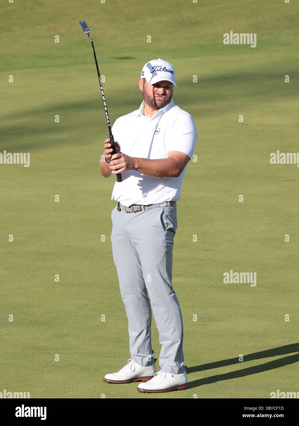American Chris Gotterrup reacts on the fourteenth green during the ...