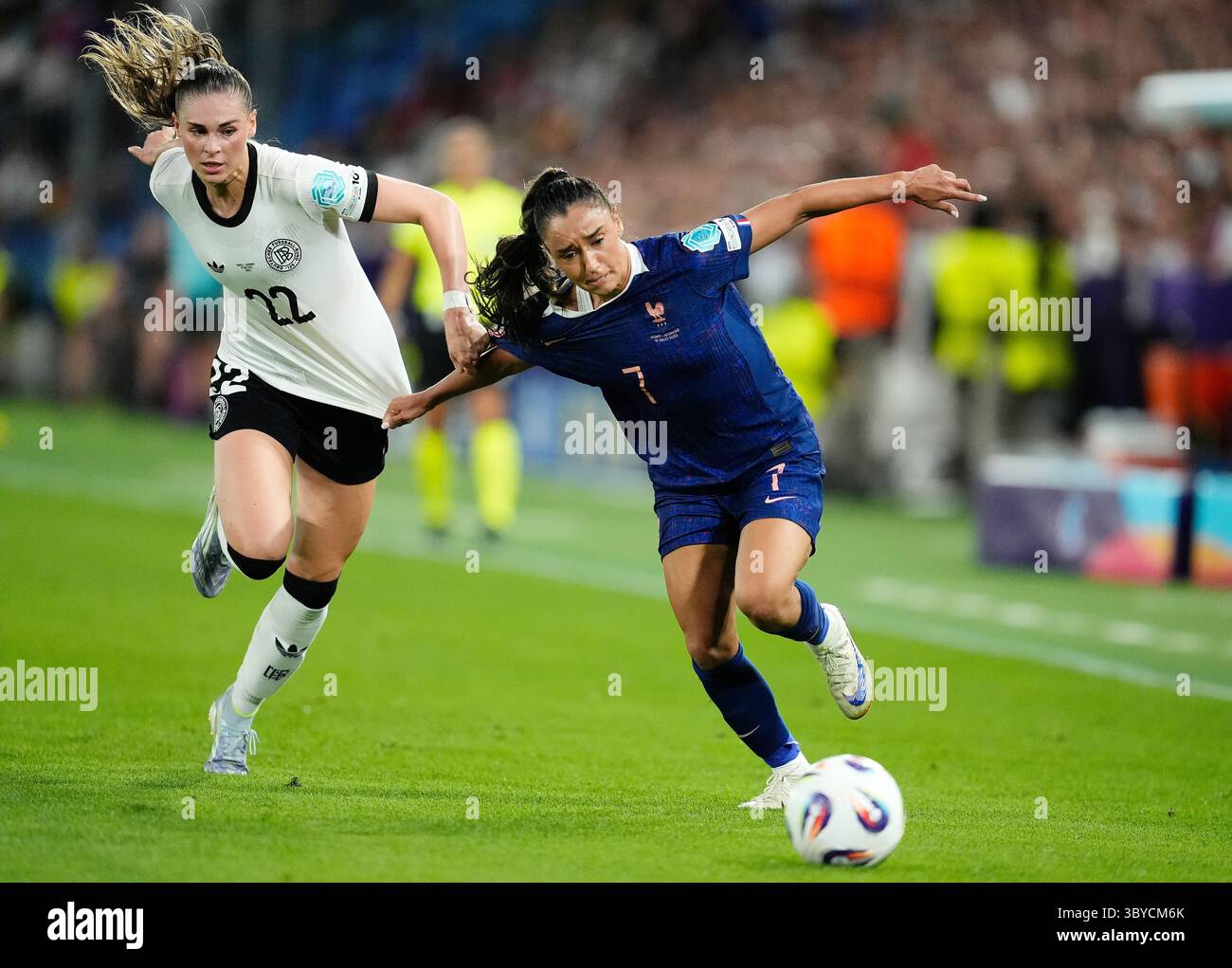 Germany's Jule Brand (left) and France's Sakina Karchaoui battle for ...