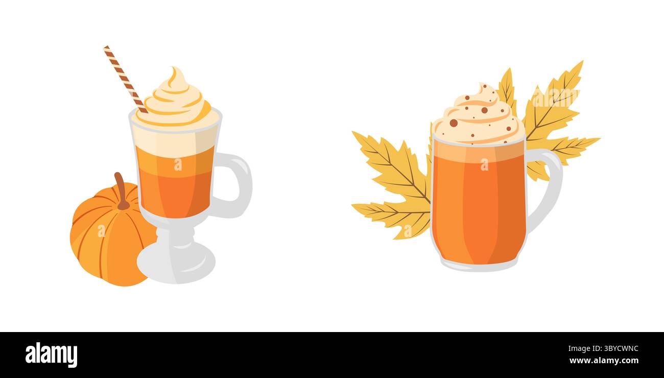 Fall flat vector collection with pumpkin latte Stock Vector Image & Art ...