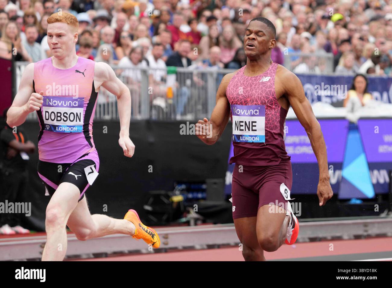 Charles Dobson (GBR) defeats Zakithi Nene (RSA) to win the 400m in 44. ...