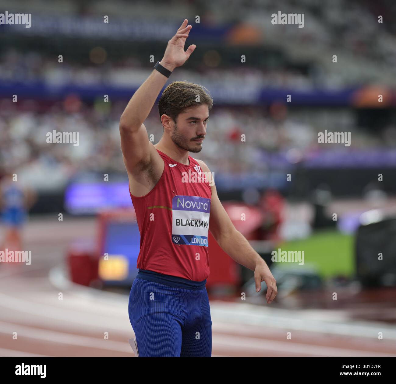 London, UK. 19 July, 2025. Evan Blackman before the men’s 400 metres at the Diamond League ...