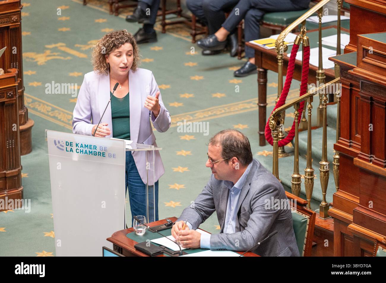 Sarah Schlitz Ecolo Groen at the plenary session of the Chamber at the ...