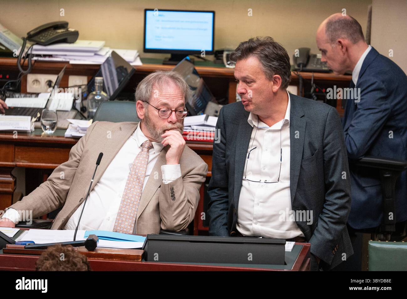 Peter De Roover and Stefaan Van Hecke Groen at the plenary session of ...
