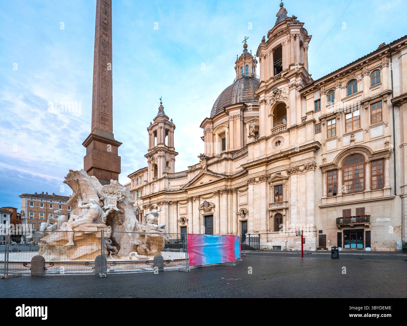 The beautiful Piazza Navona in Rome. Marble fountains and statues of ...