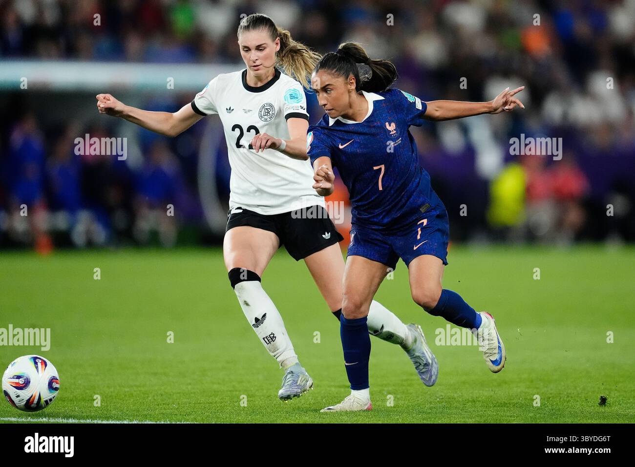 France's Sakina Karchaoui (right) and Germany's Jule Brand battle for ...