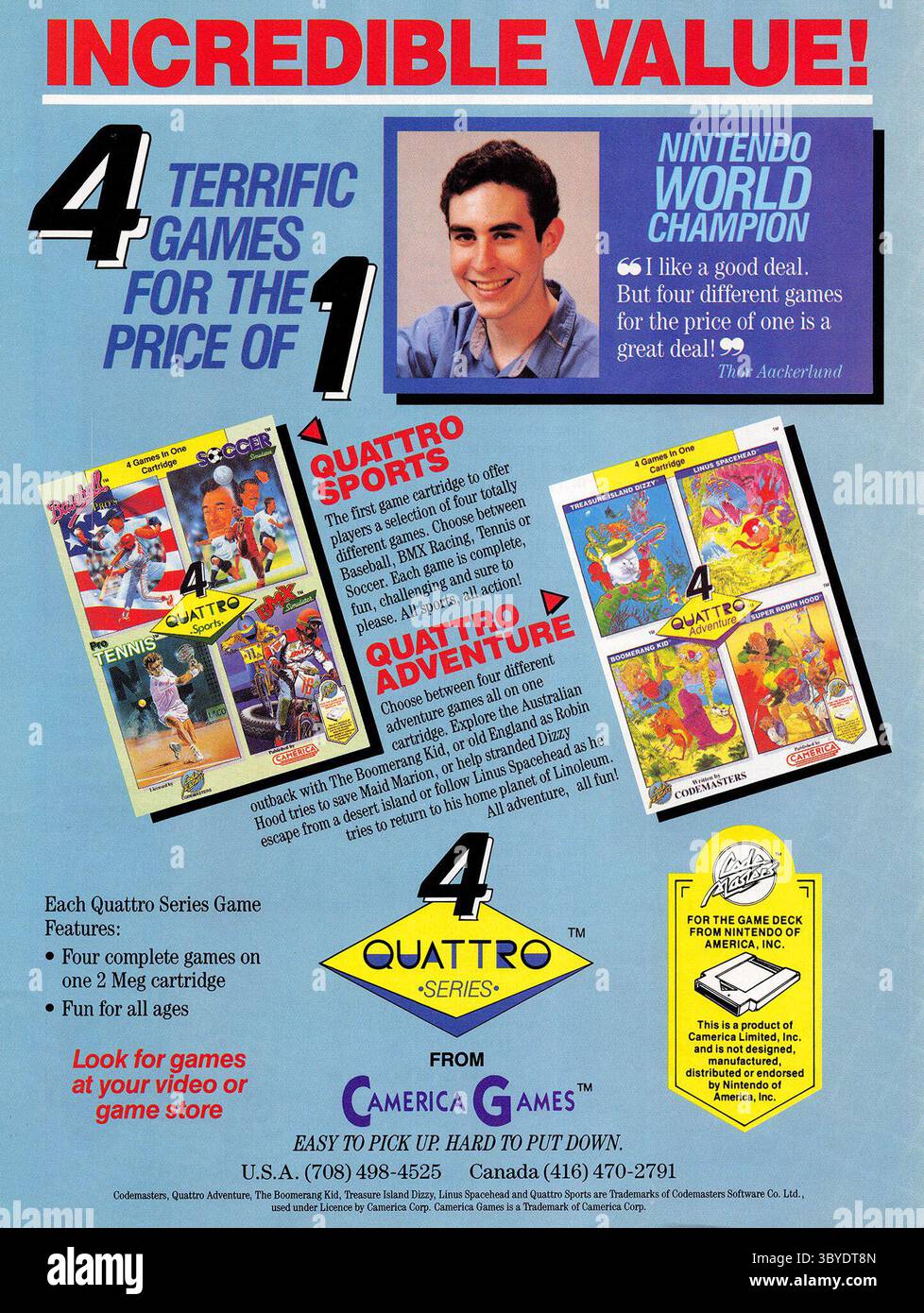 1991 advertisement for Camerica's "Quattro" series of Nintendo ...
