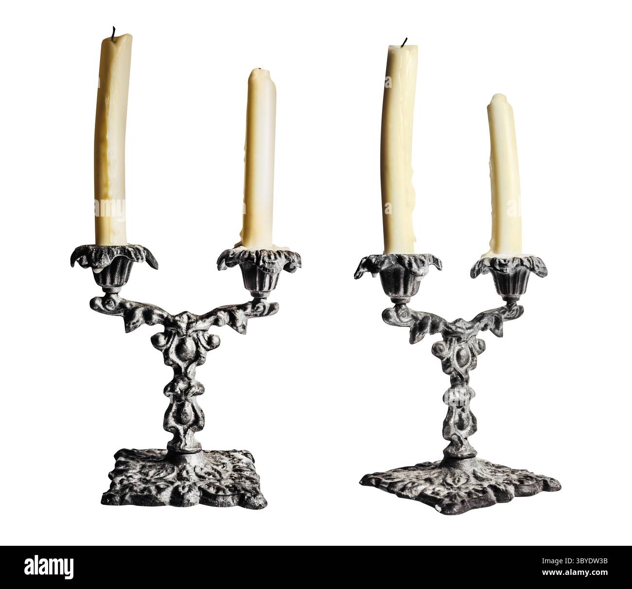 Isolated photo of old fashioned baroque style candlesticks with candles ...
