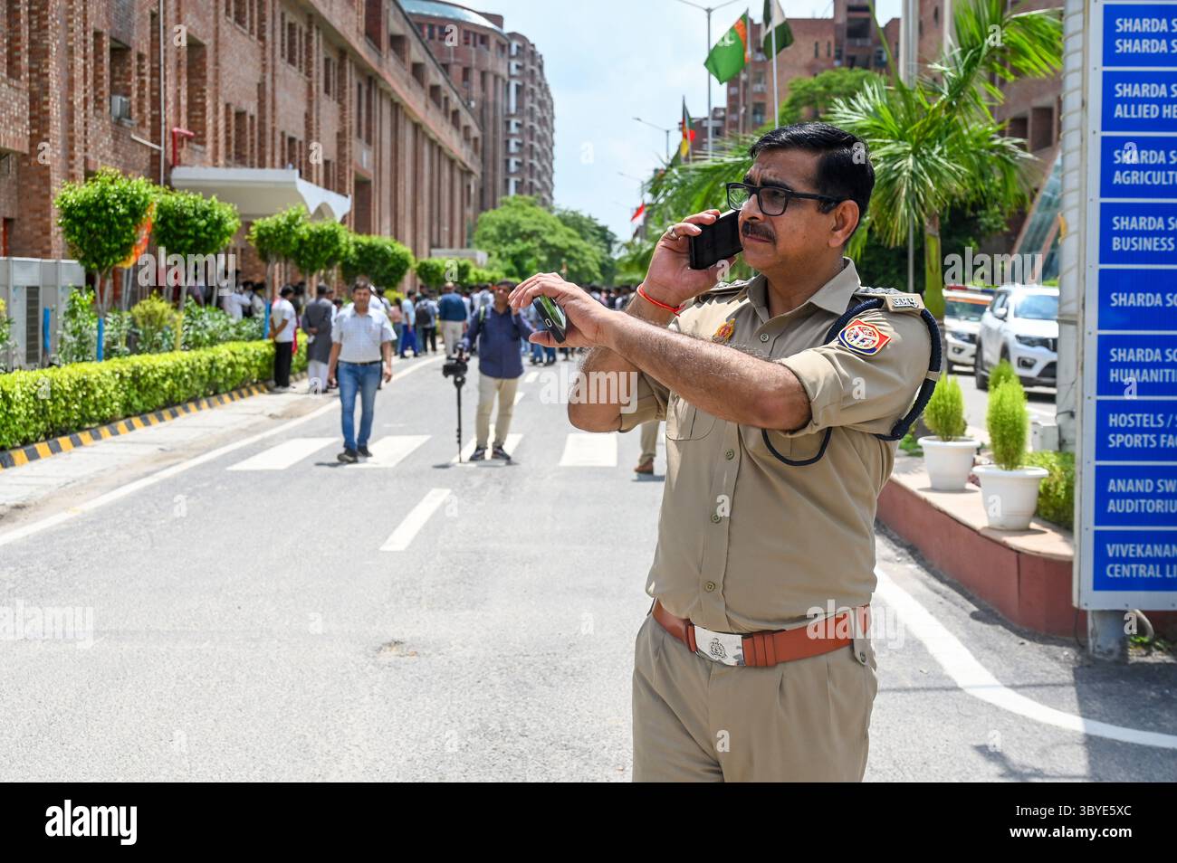 GREATER NOIDA, INDIA - JULY 19: Heavy police force deployed at Sharda ...