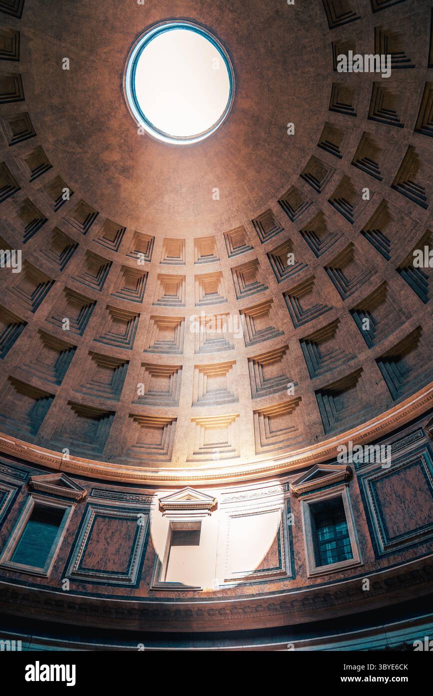The interior of the Pantheon in Rome. The incredible dome with the ...