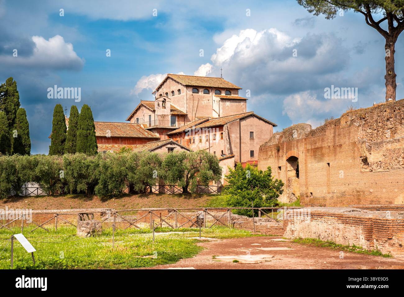 Ancient Forum Romanum. View from Palatine hill. Beautiful old ruins of ...
