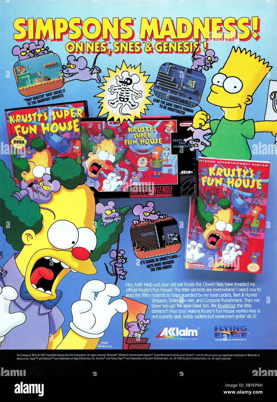 1992 Krusty's Super Fun House SNES Genesis NES Acclaim Ad featuring The ...