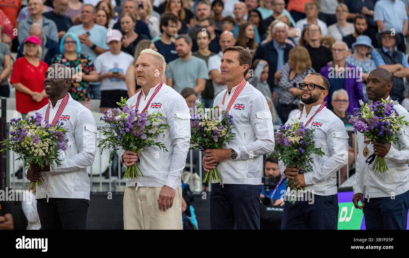 London, UK. 19 July 2025. Britain’s men’s 4x400m relay team from the ...