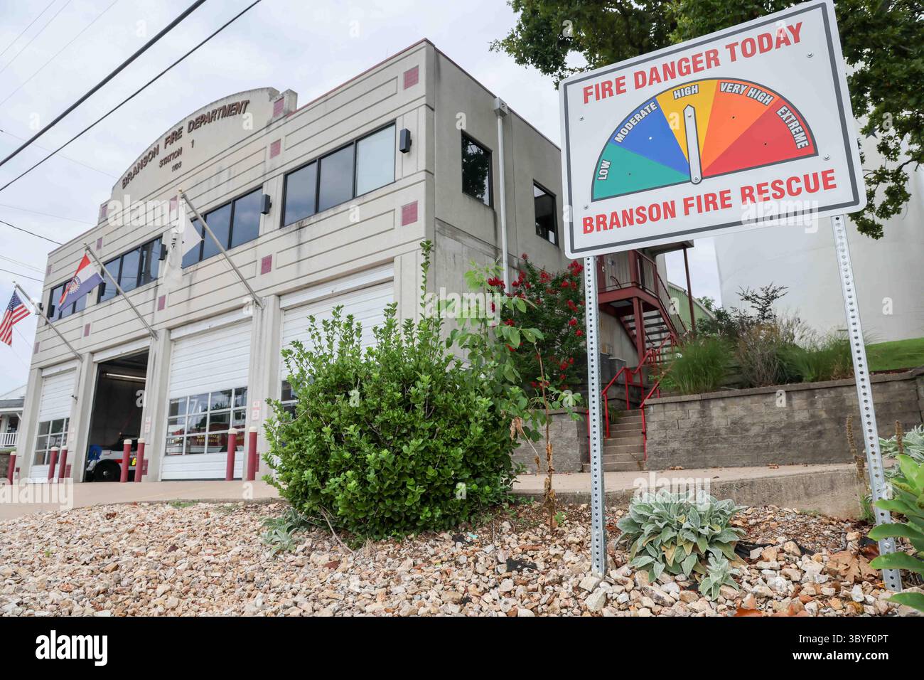 The fire danger meter is set to high at the Branson Fire Department at ...