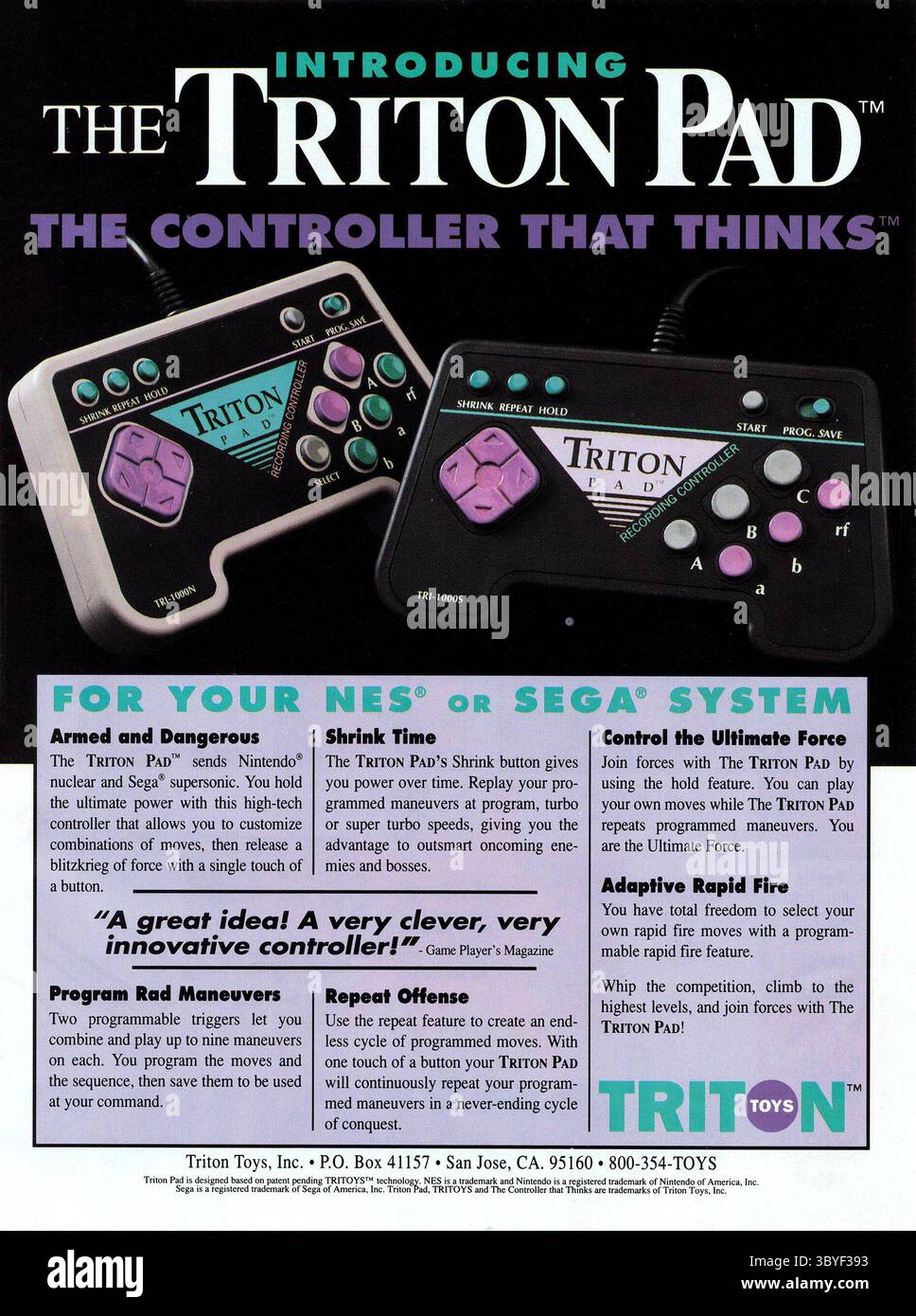 1992 Triton Pad controller for NES and Sega systems ad Stock Photo - Alamy