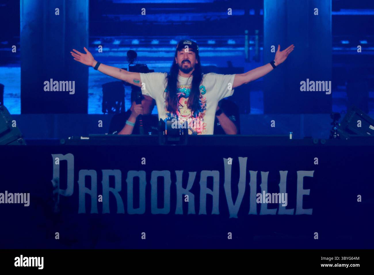 20 July 2025, North Rhine-Westphalia, Weeze: Performance by DJ Steve Aoki on the main stage at ...
