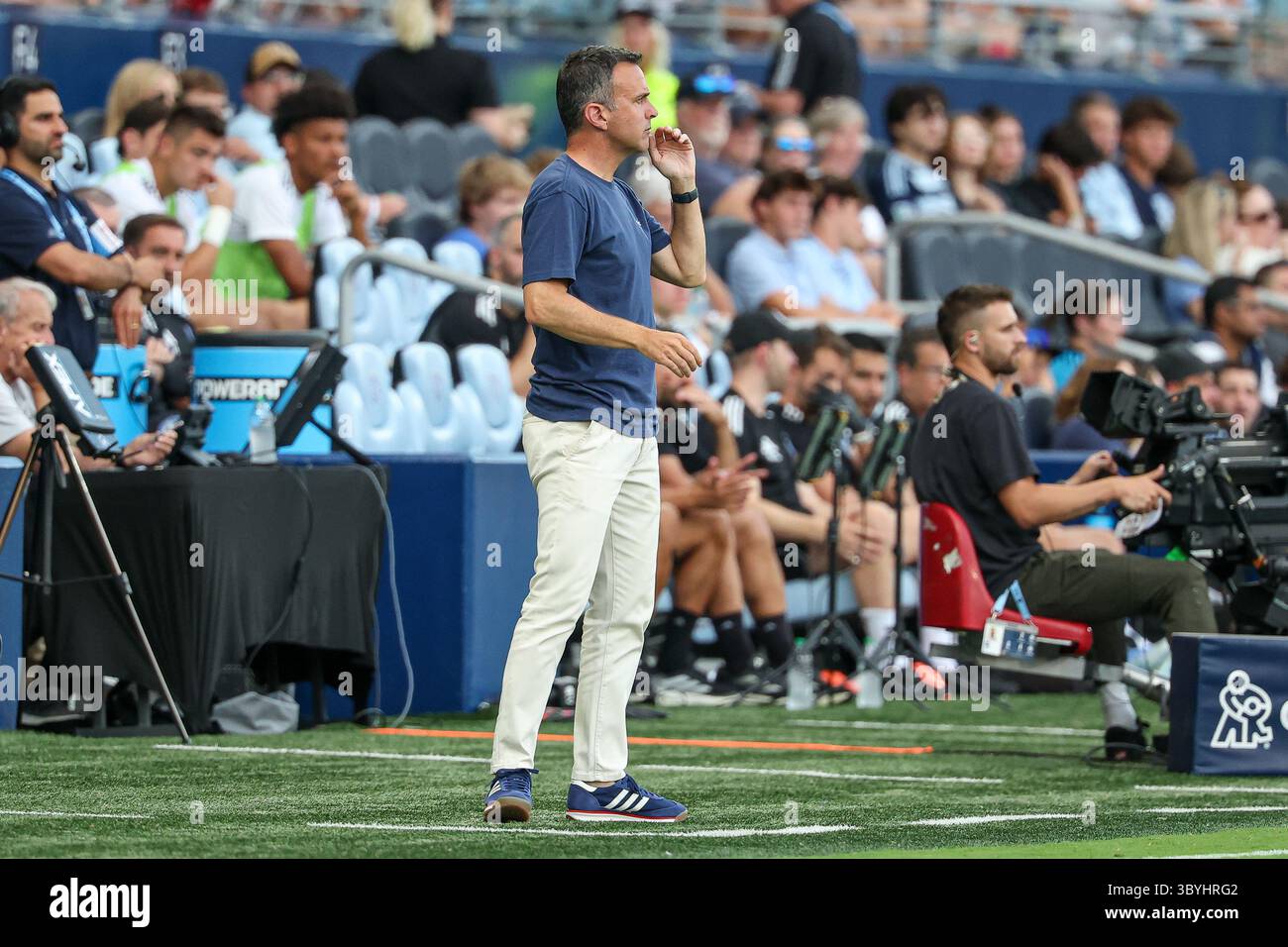 July 19, 2025: Sporting Kansas City head coach Kerry Zavagnin looks on ...