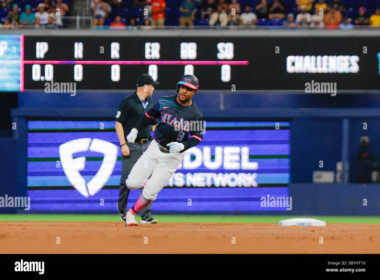 MIAMI, FL - JULY 19: Miami Marlins shortstop Xavier Edwards (9) runs ...
