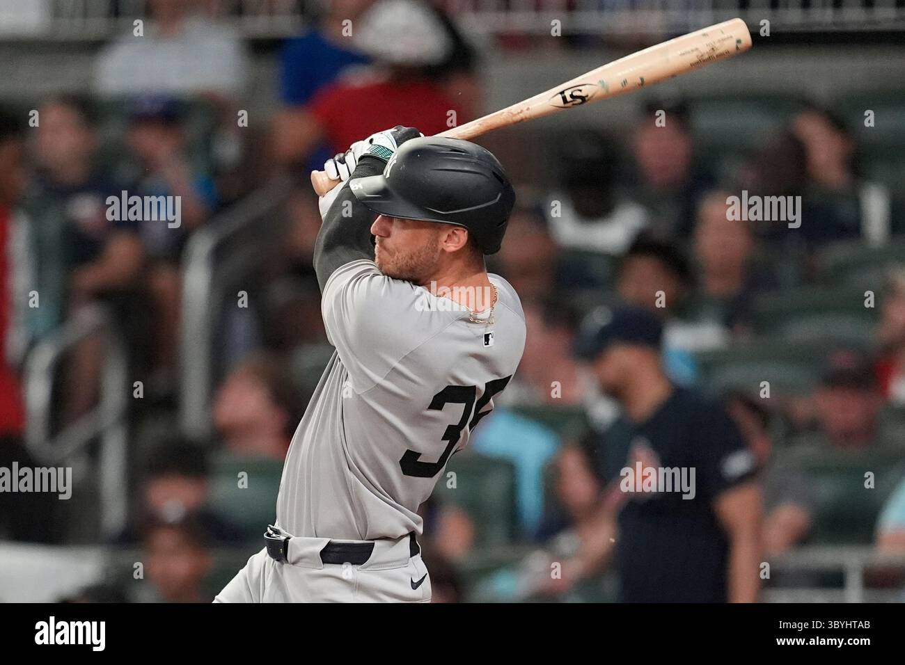 New York Yankees' Cody Bellinger (35) hits a solo home run against the ...