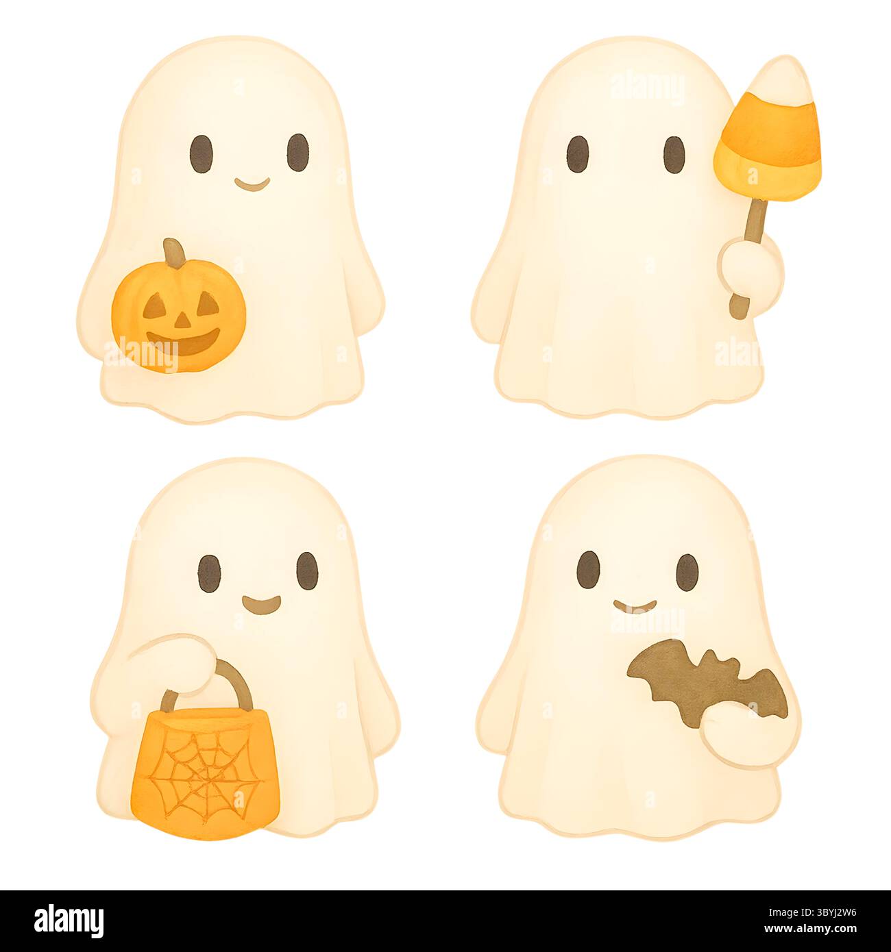 Cute Halloween Ghost Clipart – Soft Watercolor Illustrations for Spooky ...