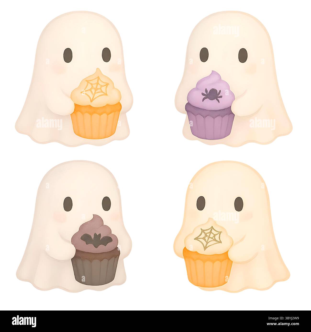 Cute Halloween Ghost Clipart – Soft Watercolor Illustrations for Spooky ...