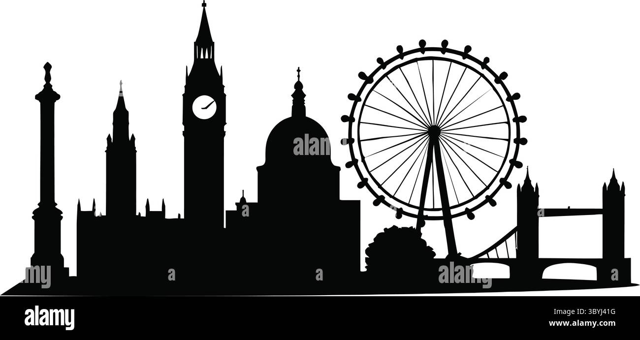 Silhouette of the London city skyline featuring iconic landmarks such ...