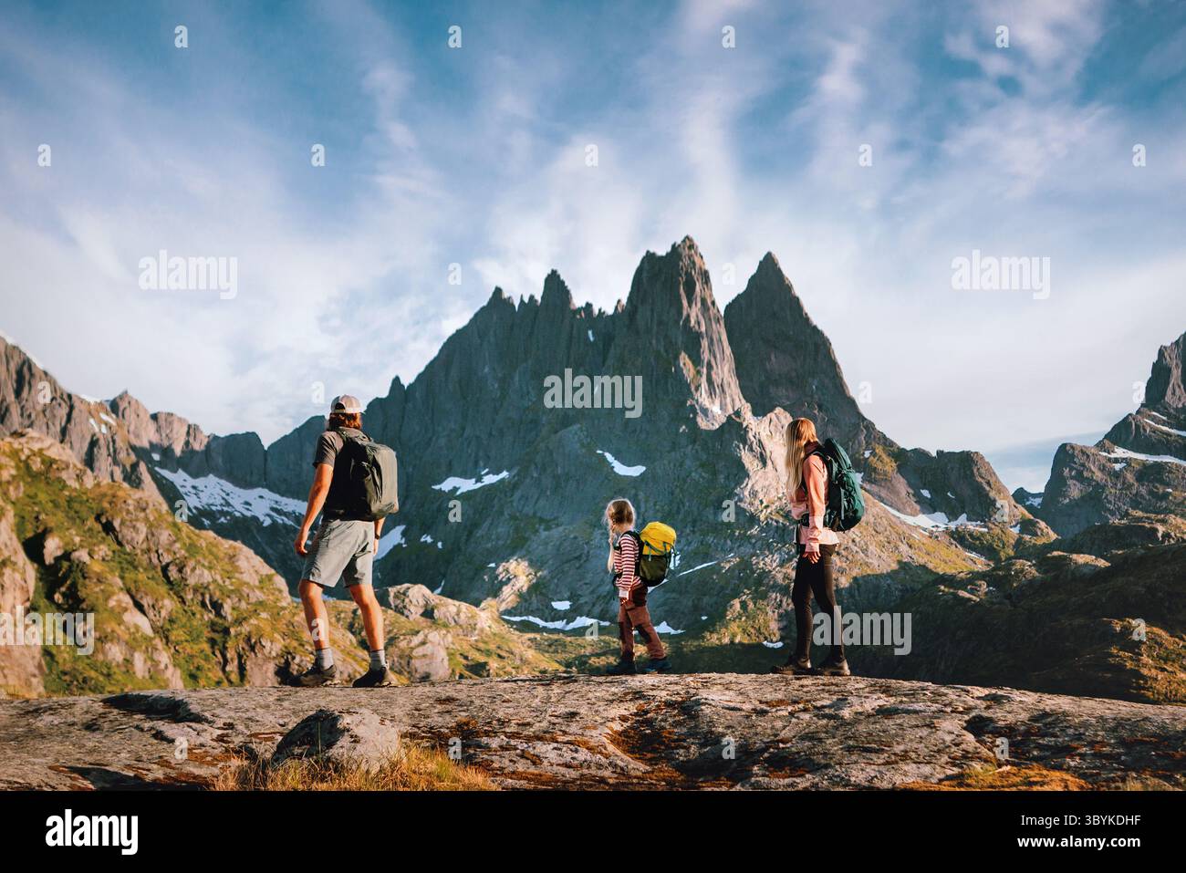 Family travel hike in Norway - active people group parents with child ...