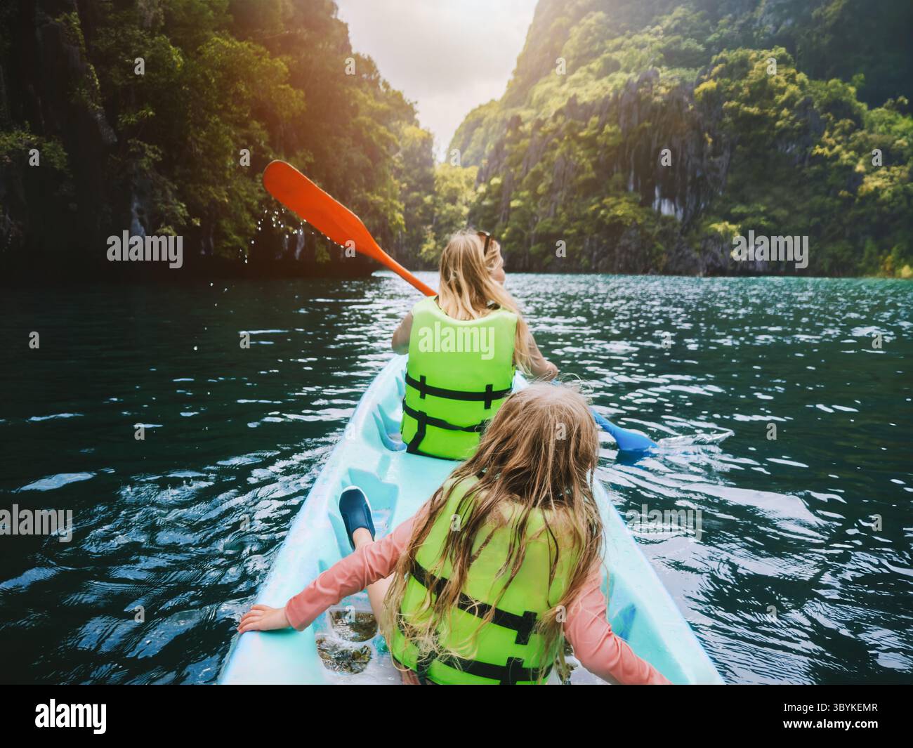 Family kayaking travel in Philippines - mother and child on summer ...