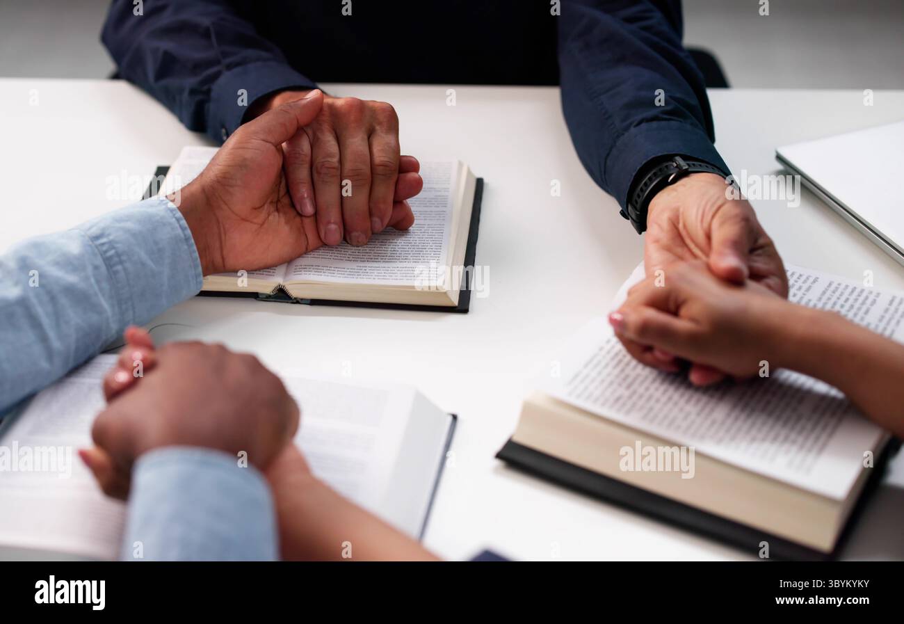 Praying With Bible, Diverse Group, Leadership In Multiracial Christian ...