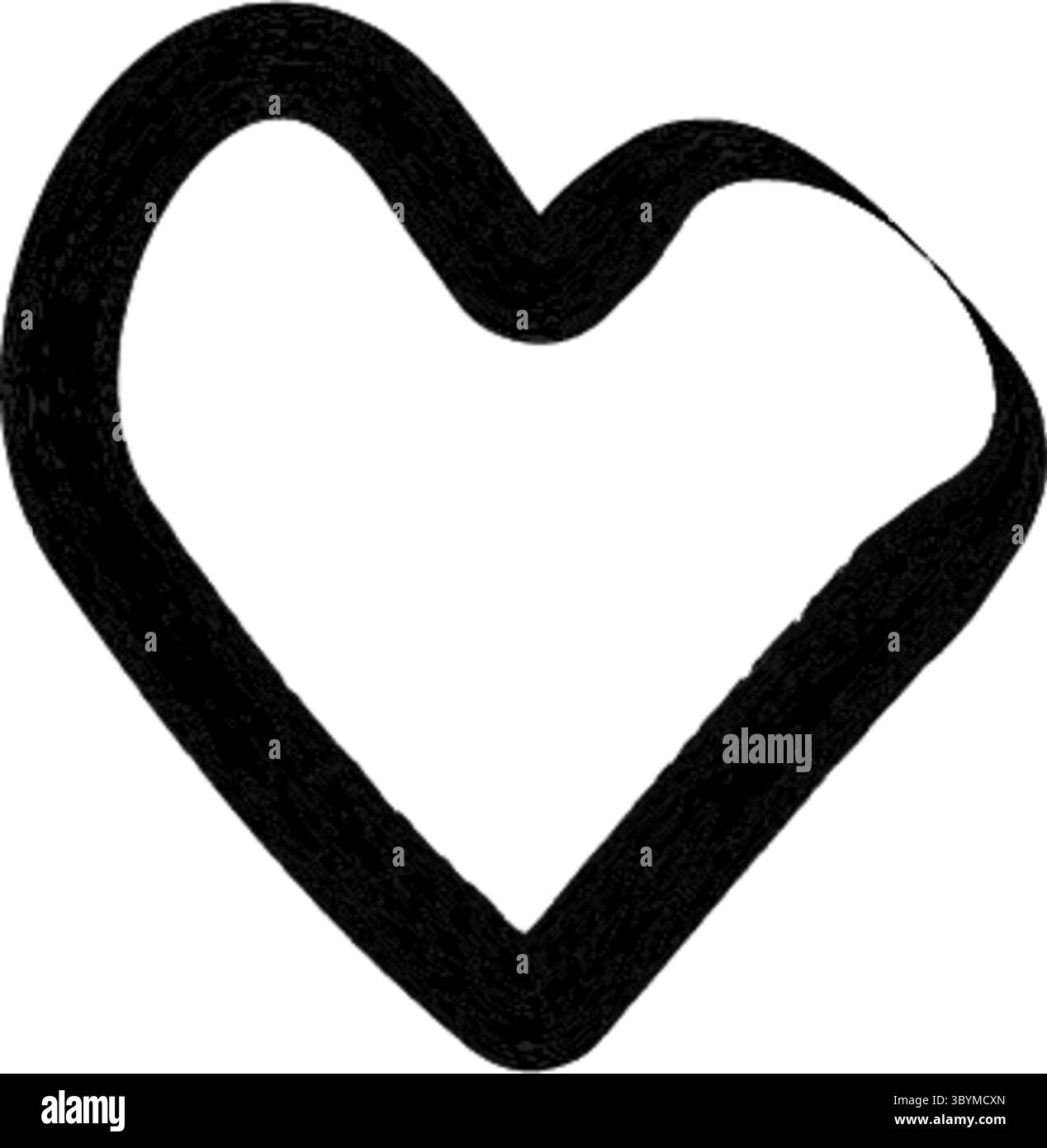 A bold, black, hand-drawn heart shape with a slightly imperfect outline ...